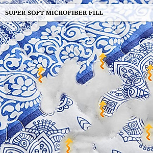 FlySheep Blue Boho Quilt Set 5 Pcs Bed in a Bag, Colorful Bohemian Striped Twin Size Coverlet Bedspread (1 Reversible Quilt 68x86, 1 Pillow Sham, 1 Flat Sheet, 1 Fitted Sheet, 1 Pillowcase)