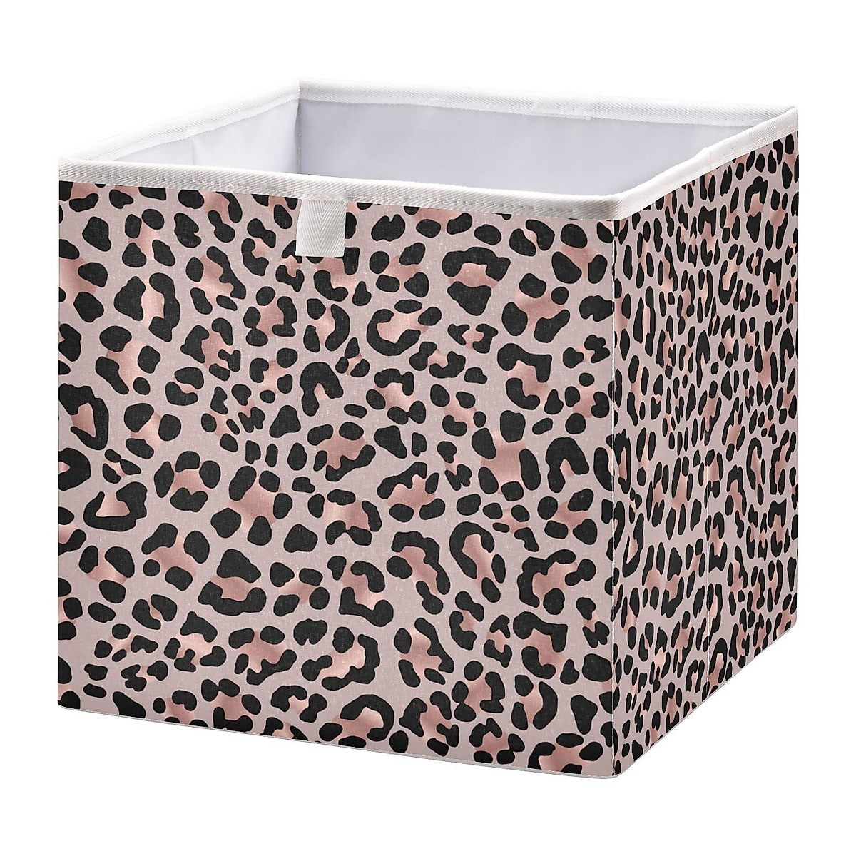 Pink Leopard Print Cheetah Basket Cube Storage Bins Fabric Storage Baskets Collapsible Decorative Storage Box with Handles Organizer Bag for Shelf Closet Toy Gift 15 x 11 x 7