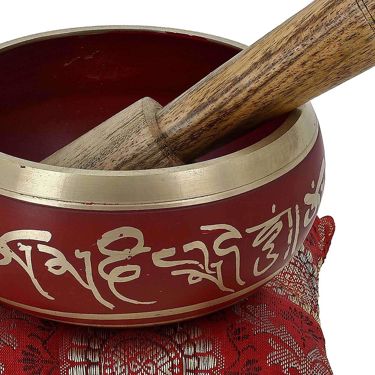 Ajuny Tibetan Singing Bowl Set - Handcrafted Meditation Brass Sound Bowl with Stick and Cushion for Yoga, Chakra Healing, Mindfulness and Stress Relief Spiritual Gifts - Red