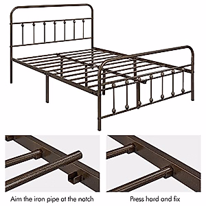 Yaheetech Classic Metal Platform Bed Frame Mattress Foundation with Victorian Style Iron-Art Headboard/Footboard/Under Bed Storage No Box Spring Needed Bronze Full Size