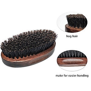 Hannana Boar Bristle Beard Brush for Men, Walnut Style Handle, Beard Straightener Brush, Gift for Men, Black and Brown, Small (Pack of 1)