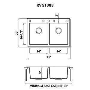 Ruvati 33 x 22 inch Drop-in Topmount Granite Composite Double Bowl Kitchen Sink - Arctic White - RVG1388WH