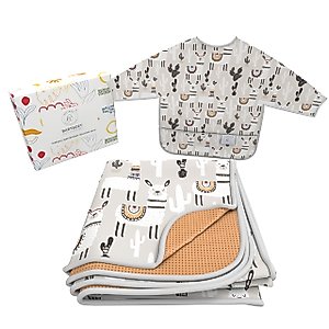 BABYBOET Splat Mat for Baby – Under High Chair Floor Mat Protects Wood, Vinyl and Carpet from Spills – Waterproof 4 Layer Baby Mat Bundle with Waterproof Matching Smock (51” x 51”)