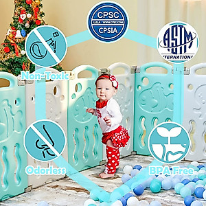 Albott Foldable Baby Playpen Kids Play Yard 2-Panel Extension (White+ Blue)
