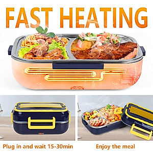VECH Electric Food Heater Lunch Box Leakproof Portable Heated Lunch Box 110V/12V/24V for Office and Car/Truck, Food Warmer with Removable Stainless Steel Container and Carry Bag (Purple)