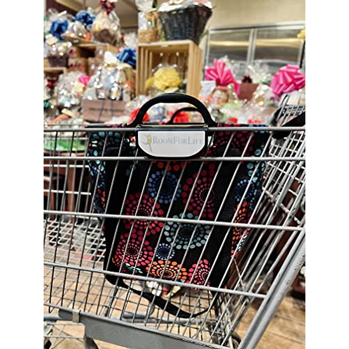 RoomForLife - Clever Shopper - Dual Handles +Shoulder Strap + Cart Handles - 1 Pocket - Collapsible - Reusable Sanitary Shopping Bag / Bright Lights