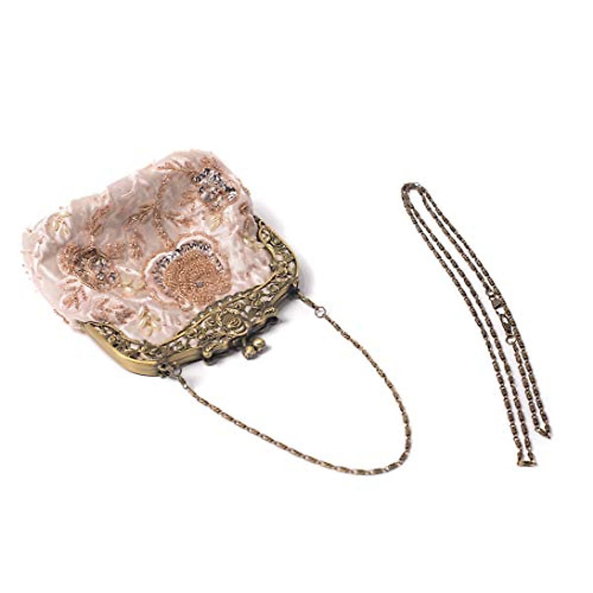ilishop Women's Antique Beaded Party Clutch Vintage Rose Purse Evening Handbag (Champagne)