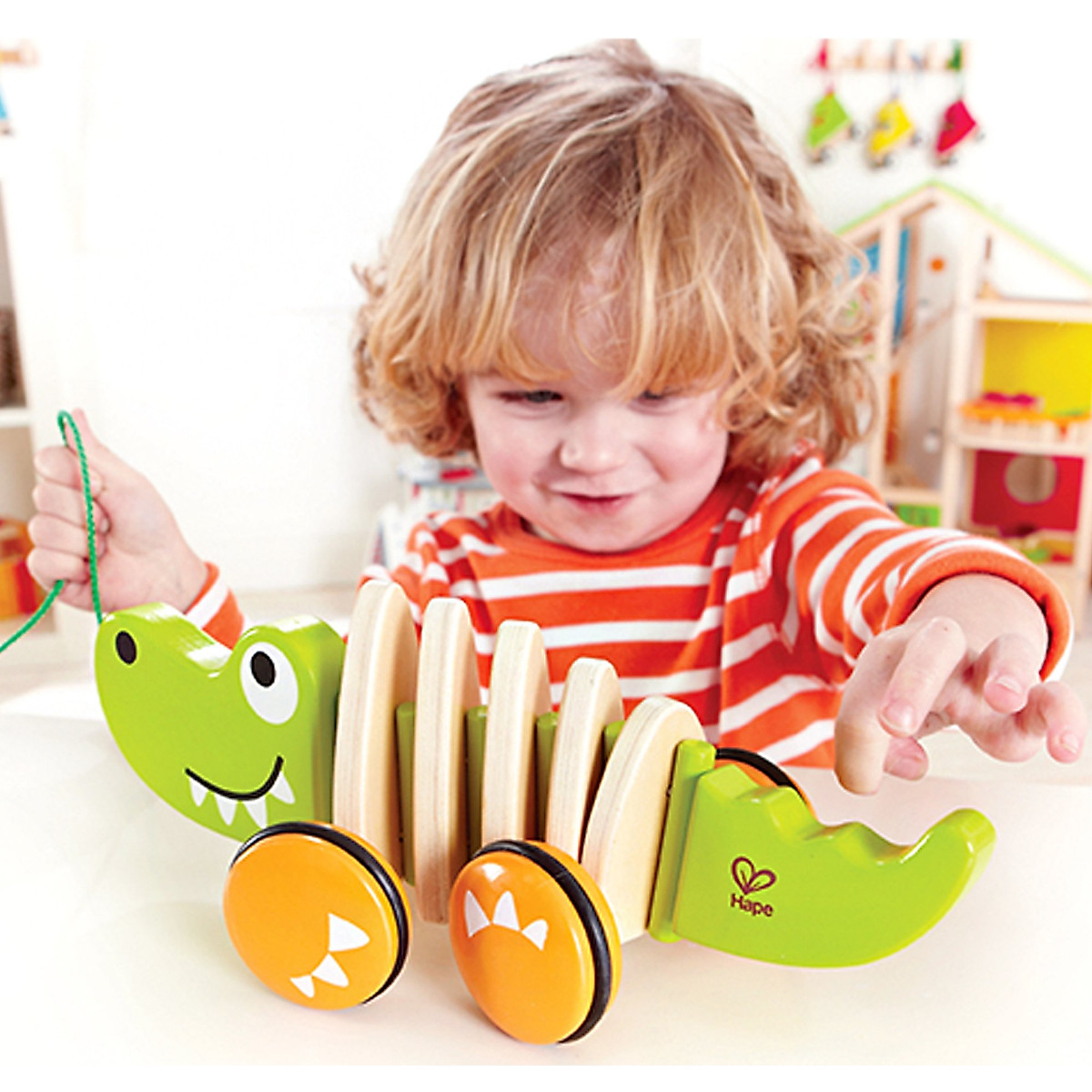 Hape Wooden Walk-A-Long Croc for Babies| Pull & Pull Walking Toy for Toddlers 12 Months and Up