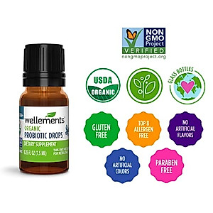 Wellements Organic Baby Probiotic Drops | Baby Digestive & Immune Support for Infants & Toddlers, USDA Certified Organic, Free from Dyes, Parabens & Preservatives | 0.25 Fl Oz