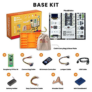PicoBricks Raspberry Pi Pico W Starter Kit with 12 Detachable Sensors and Extensive Learning Guide, Raspberry Pi Kit, DIY Coding Kit, Raspberry Pi Kit for Kids