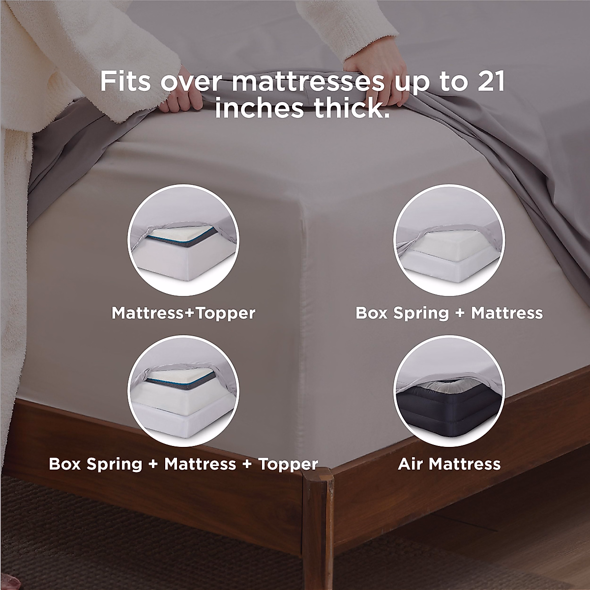 Bedsure Deep Pocket Full Size Bed Sheets Set - Fits Mattresses Up to 21 Inches Thick - 4 Piece GentleSoft™ Bed Sheets, Moisture Wicking, Cooling Bedsheet & Pillowcases, Easy & Secure Fit, Light Grey