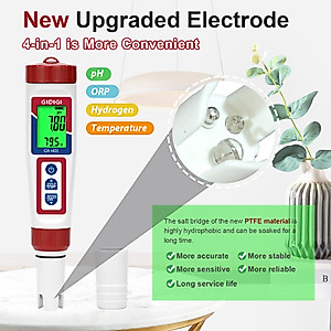 Hydrogen Tester, GIDIGI pH Meter, Digital pH TDS Meter for Water, Accurate ORP Meter, 4 in 1 pH H2 ORP Temp Test kit for Hydrogen Water Bottle, Hydrogen Water ppb/ppm Tester with ATC