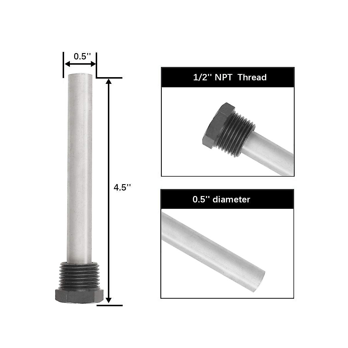 RV Water Heater Magnesium Anode Rod for Atwood Heaters, Dele 2 Pack 1/2" NPT RV Hot Water Tank Anode Rod for RV, Camper and Trailer Water Heaters