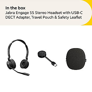 Jabra Engage 55 Stereo Wireless Headset with Link 400 USB-C DECT Adapter – Noise-Cancelling Microphone, Extensive Range, Hearing Protection – MS Teams Certified, Works with All Other Platforms – Black