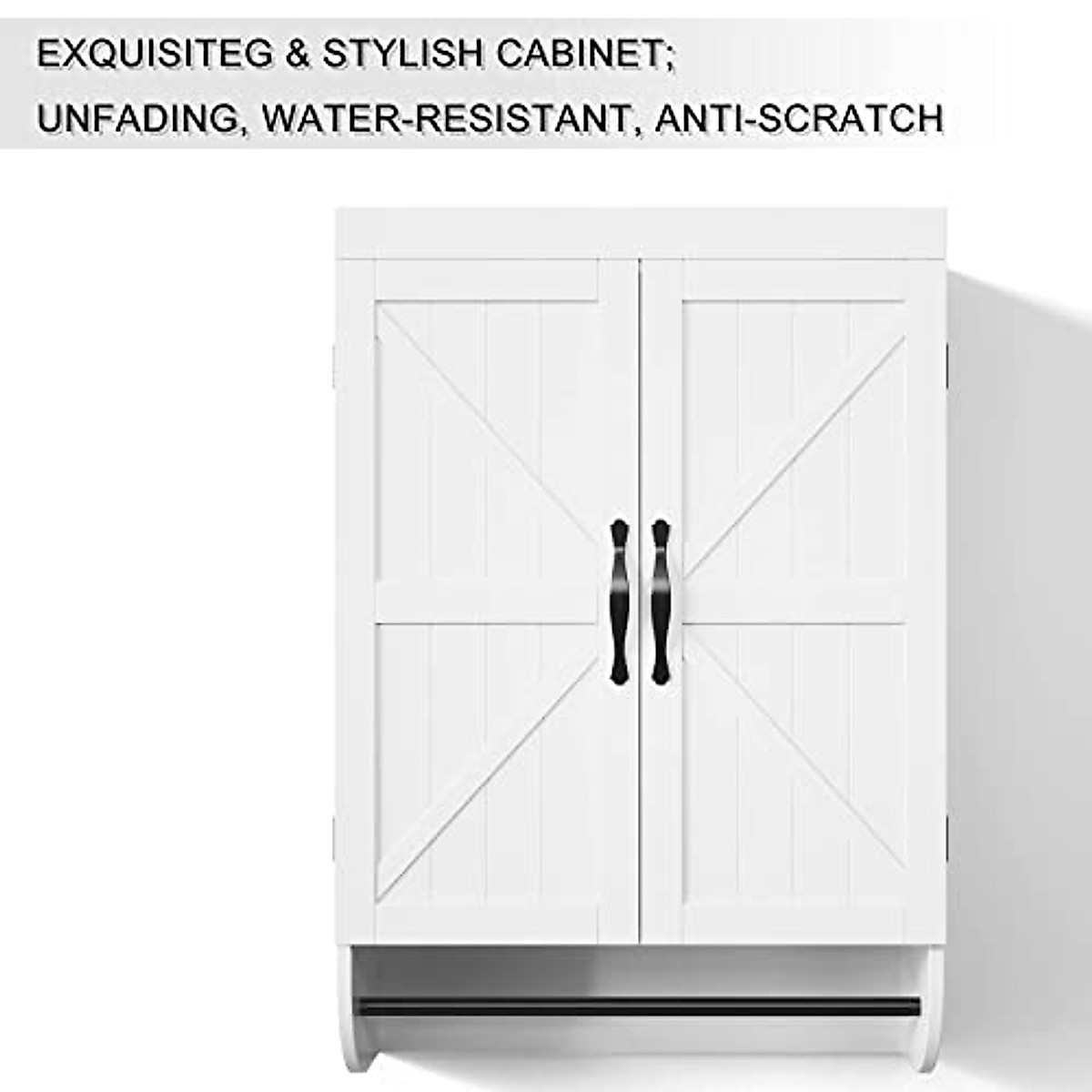 SRIWATANA Bathroom Storage Wall Cabinet Over The Toilet with Adjustable Shelf, Space Saver 2-Door Medicine Cabinet with Tower Bar, White