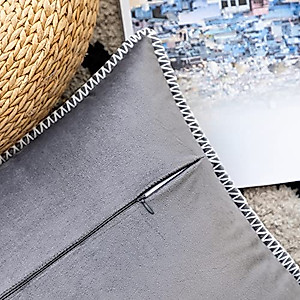 GAWAMAY Gray Throw Pillow Covers 16x16 Inch Soft Taupe Grey Velvet Pillow Cover with Chenille Edge, Winter Farmhouse Decorative Pillow Caces for Holiday Living Room Sofa Couch Beding (40x40cm)