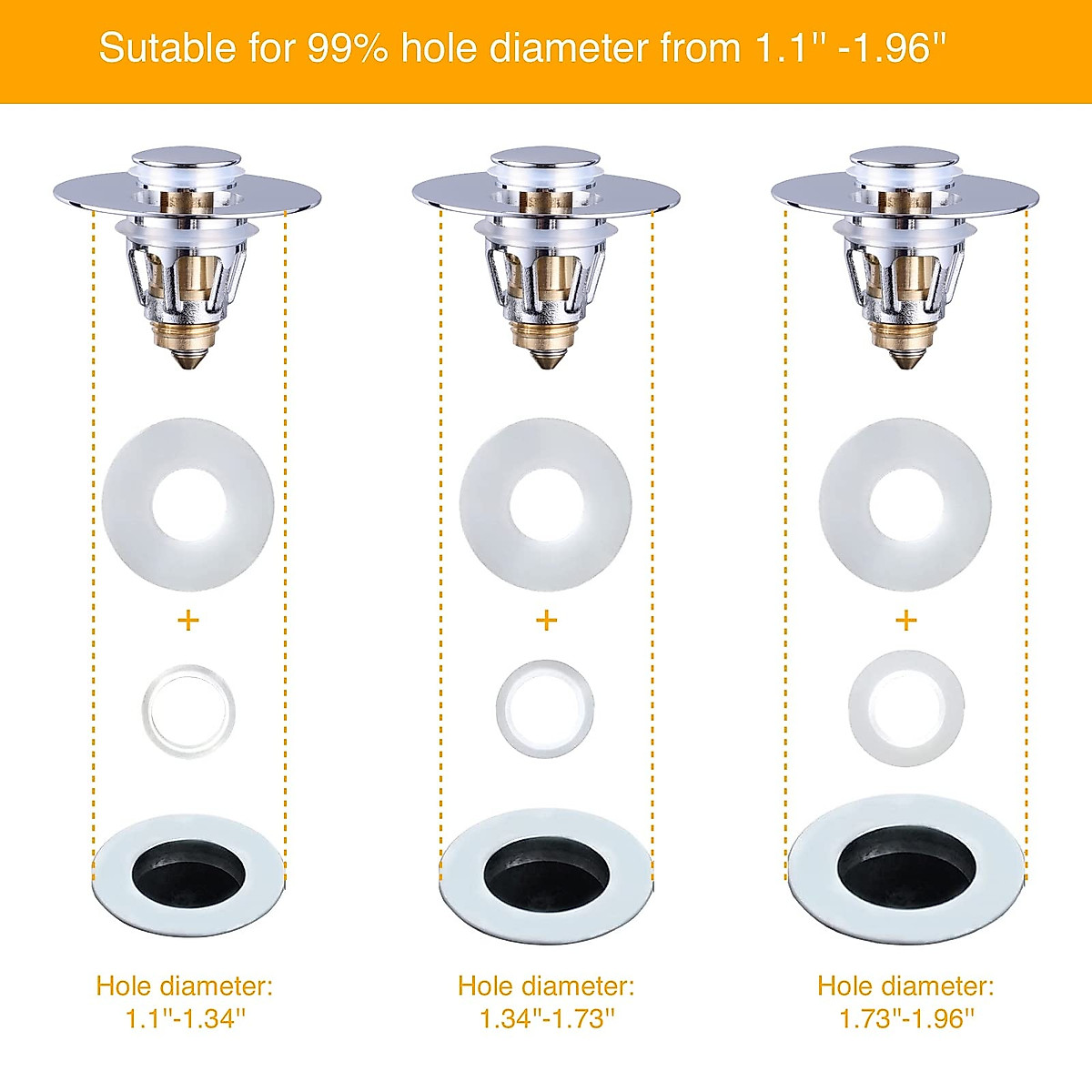 Obvile Bathroom Sink Drain Stopper, Universal Stainless Steel Basin Drain Strainer Filter for 1.1"-1.96" Tub Holes, Pop up Bathtub Plug with Anti Clogging Hair Catcher Basket Fit Most US Standard Hole