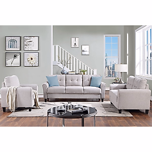 Harper & Bright Designs 3-Piece Living Room Sectional Sofa Set, Modern Style Button Tufted Linen Upholstered Armchair Loveseat Sofa and Three Seat Sofa Set Sectional Couch, Light Gray