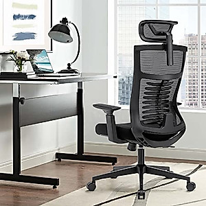 Luckyear Office Chairs,Ergonomic Home Desk Chairs,Adjustable Big Computer Chair with Lumbar Support Breathable Mesh Backrest Headrest,Tall Executive Office Task Chair,Black
