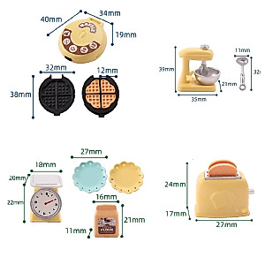 Miniature Dollhouse Kitchen Set 1:12 Decoration Waffle Maker Toaster Scale Stand Mixer Flour 10PCS Modern Mini House Furniture Accessories Kit Pretend Play (Blue)