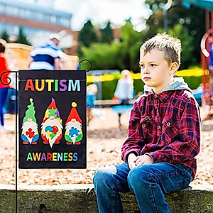 WATINC Autism Awareness Gnome Garden Flag Burlap Love Heart Acceptance Puzzle Piece Vertical Double Sided House Flag Inspirational Support Yard Decorations Supplies for Lawn Outdoor 12 x 18 Inch