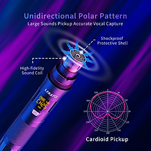 LEKATO Wireless Microphone, UHF Professional Microphones Rechargeable Metal Dual Wireless Microphone Dynamic Microphone System Set with Rechargeable Receiver for Karaoke Singing, Speech, Wedding