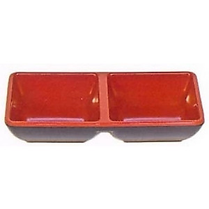 JapanBargain 2395, Japanese Style Soy Sauce Dishes Dipping Bowls, Red and Black Color, Two Compartments, 2 Pack
