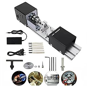 Mini Lathe Beads Polisher Machine DIY Machining for Table Woodworking Power Wood Tool Lathe Set Grinding (Black)