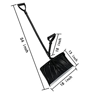 Snow Shovel for Driveway - 18-in Strain-Reducing Snow Shovel with Assisted Handle, Multifunction Emergency Snow Shovel, Lightweight Portable Sport Utility Shovel for Car Home Garage Garden (Black)