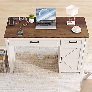 Farmhouse 47" Executive Desk, Computer Desk with Drawers and Cabinet, Workstation Computer Desk for Study and Home Office