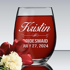My Personal Memories, Monogrammed Personalized Stemless Wine Glasses for Bridesmaid, Engraved Customized