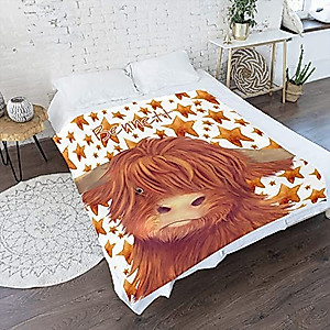 Personalized Funny Cow Star Blanket with Name Text Custom Super Soft Fleece Throw Blankets for Couch Sofa Bed 60 X 80 inches