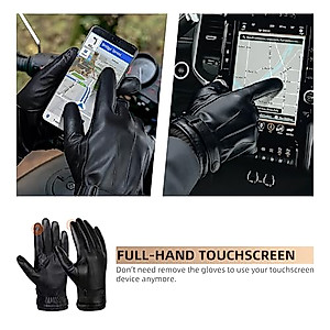 SANKUU Winter Leather Gloves for Men, Touchscreen Snap Closure Cycling Black Gloves Outdoor Riding Warm Waterproof Gloves(Large)