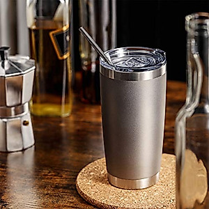 COMOOO 20oz Double Wall Vacuum Insulated Travel Mug, Stainless Steel Tumbler with Lid, Durable Powder Coated Insulated Coffee Cup for Cold & Hot Drinks (Cold Grey, 1 Pack)