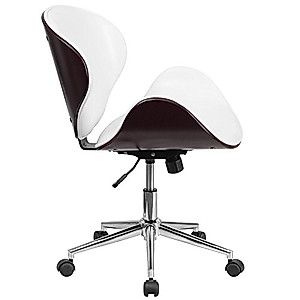 Pemberly Row Leather Swivel Office Chair in White and Mahogany