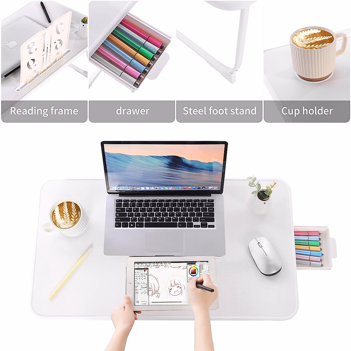 [28' x 16'] Extra Large Foldable Laptop Table for Bed, Floor Desk - Great for Eating, Study, Computer Use & Writing (Pink)