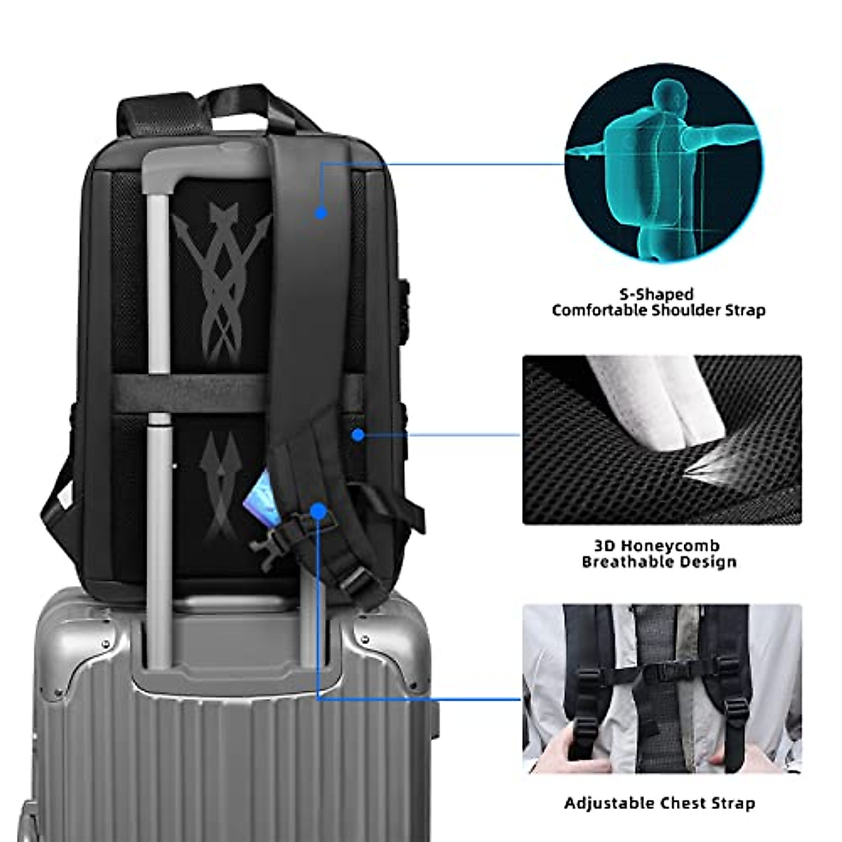 FENRUIEN Anti Theft Laptop Backpack for Men, Expandable Water Resistant Hardshell Backpack with USB Port, Black Business Travel Computer Bag 15.6 Inch