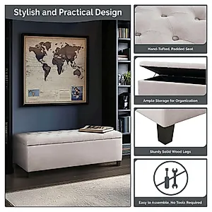 Madison Park Entryway Accent Bench for Living Room Flip Top Storage Chest, Shandra Tufted Top Upholstered Storage Bench End of Bed for Bedroom Furniture, Indoor Seating, 49"Wide, Navy