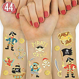 xo, Fetti Pirate Party Supplies Temporary Tattoos - 44 Glitter Styles | Nautical Birthday, Skull Crew, Treasure, Pirate Ship