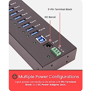 USB 3.2 Gen 1 10 Port Industrial Metal Hub w/15KV ESD Protection