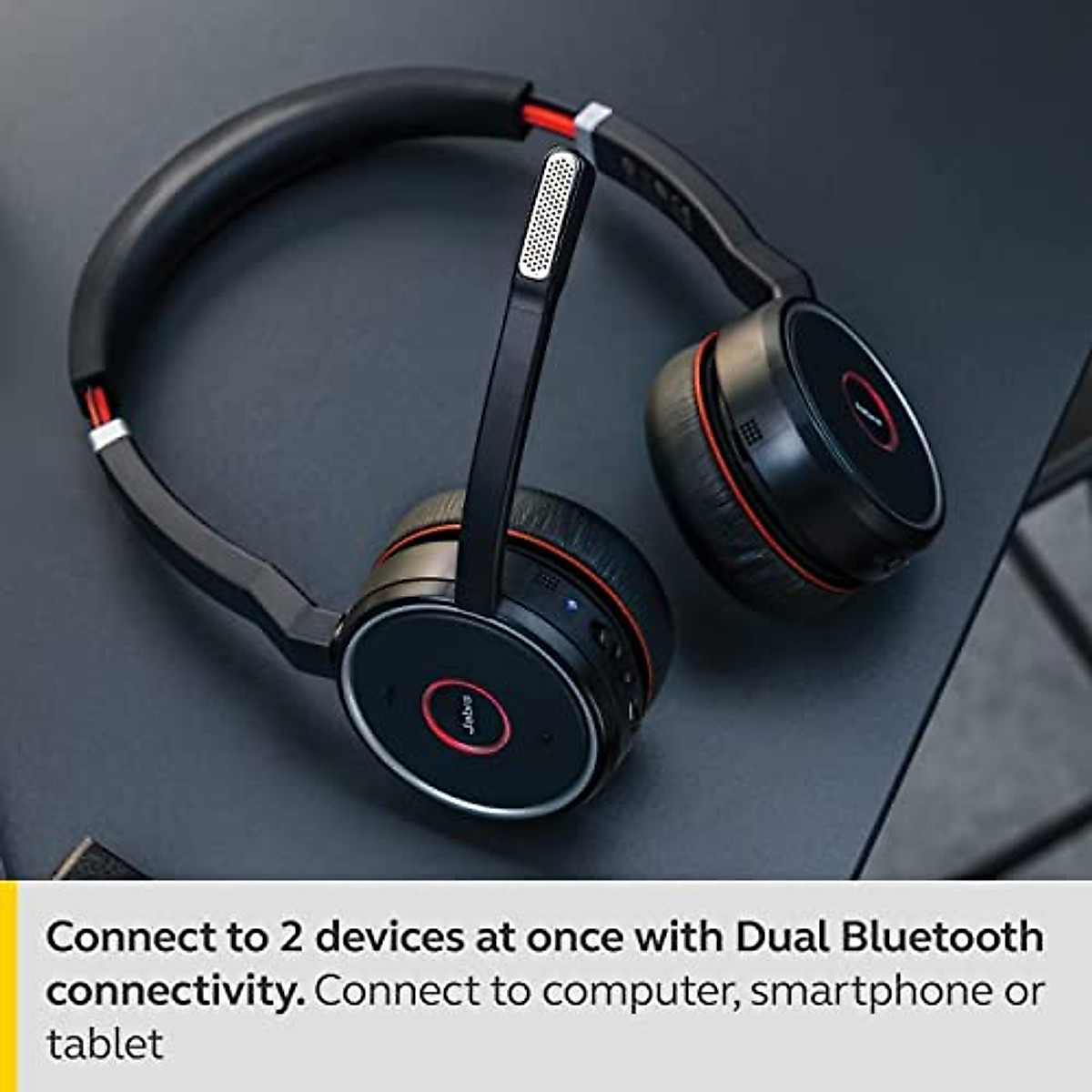 Jabra Evolve 75 MS Wireless Headset, Stereo – Includes Link 370 USB Adapter – Bluetooth Headset with World-Class Speakers, Active Noise-Cancelling Microphone, All Day Battery