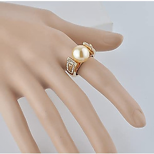 HUKQBUNX 18K Gold Simple Temperament Natural Pearl White Pearl Diamond Inlaid Women's Ring Vintage Women's Precious Couple Ring Size 6-9 (Size 9)