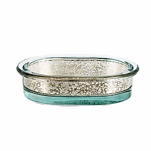 Allure Home Creation Athena 4-Piece Glass Bathroom Accessory Set Turquoise Blue w/Metallic Silver Accents