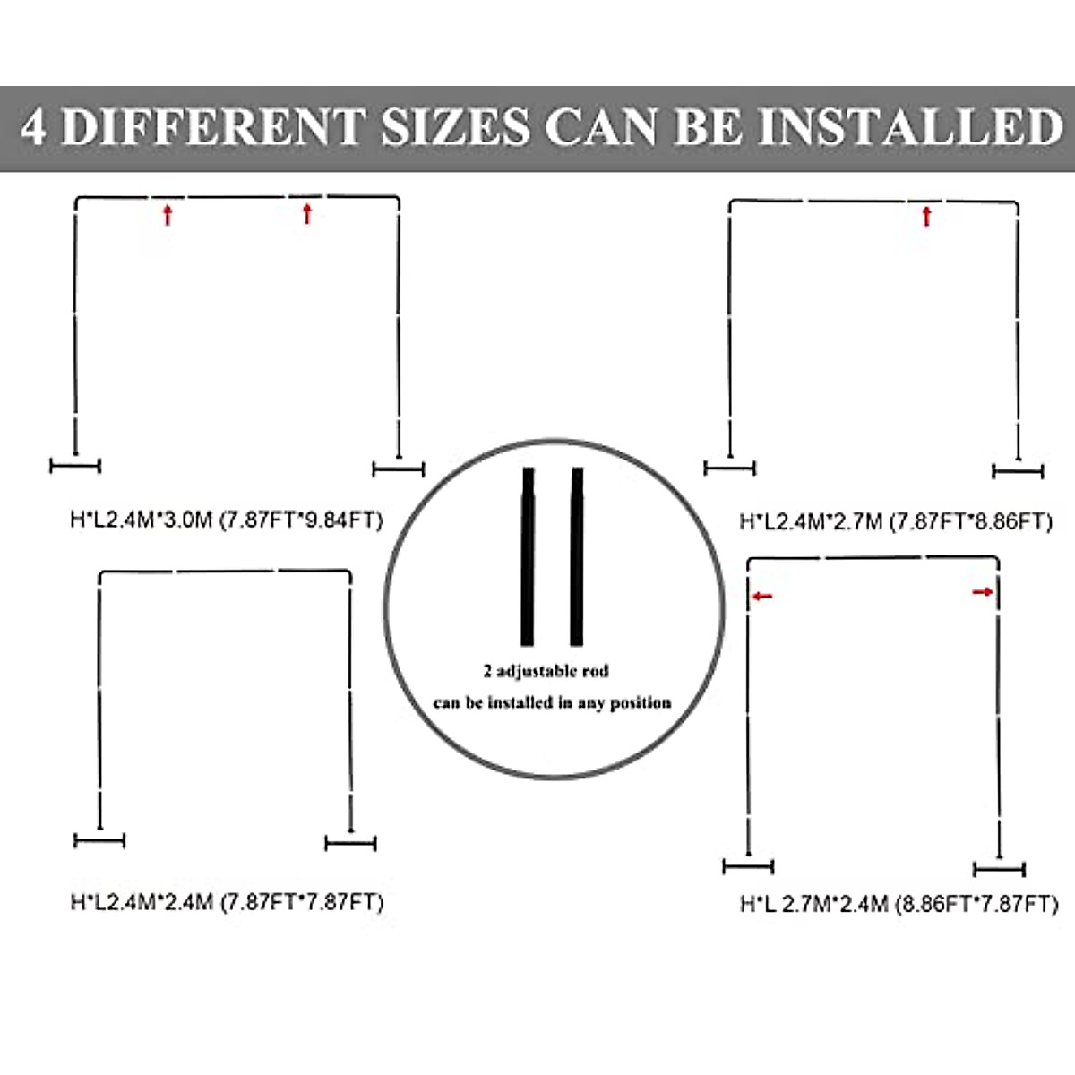 LANGXUN Heavy Duty Black Metal Square Backdrop Stand Arch for Wedding Birthday Decoration, Graduation Decorations, Ceremony Reception, Event Party Supplies, Baby Shower Photo Booth Background