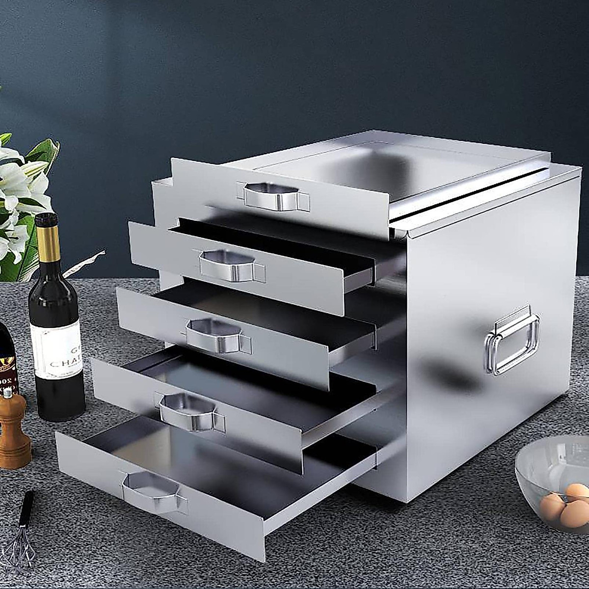 ANSNAL Roll Steamer Rice Noodle Rolls Machine, 53x53x43cm Stainless Steel Chinese Changfen Steamer, 4-Layer Cantonese Household Cuisine Cookware