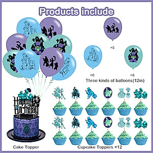 Haunted of Mansion Birthday Party Decorations, Halloween Horror Theme Party Supplies with Happy Birthday Banner, Cake Toppers, Balloons for Kids Adults Party Favors