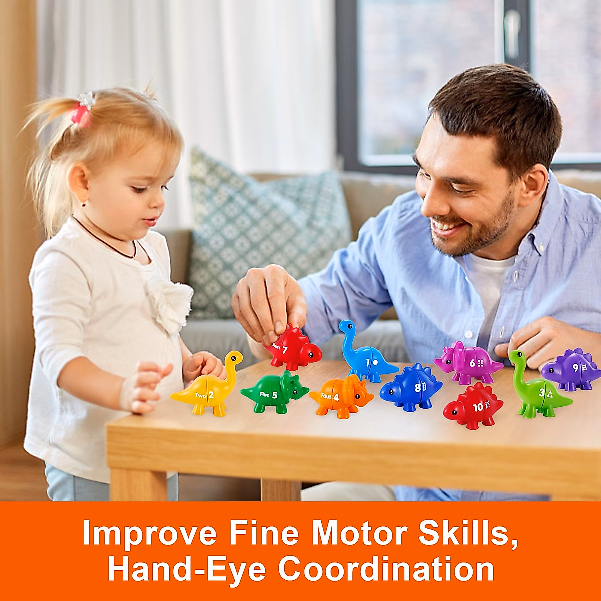 Matching Numbers Fine Motor Toy - Double-Sided Preschool Dinosaur Counting Learning Toy for Number Recognition Improvement, Montessori Educational Toys for Toddlers 18 Months and Up, Boys and Girls…