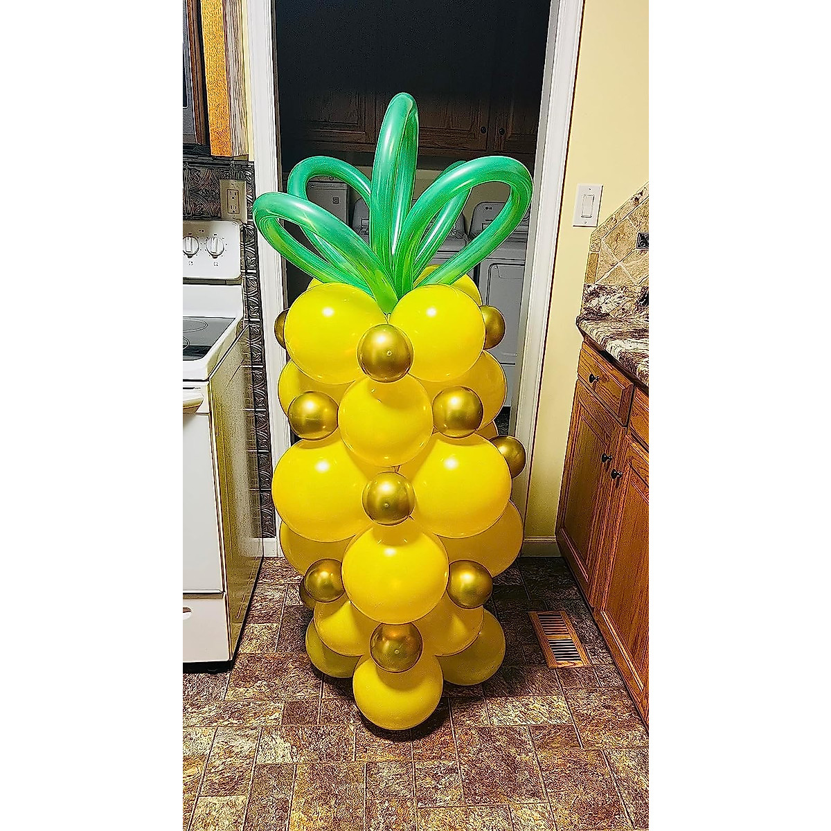 HOUSE OF PARTY Pineapple Balloons for Tropical Balloon Arch Kit 64 Pcs - 12,10,5 Inch Yellow, Gold and Green Summer Balloon Garland | Pineapple Decorations for Luau, Aloha, Hawaiian, Pool, Beach Party