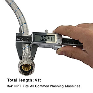 Premium Stainless Steel Washing Machine Hoses - 4 Ft Burst Proof (2 Pack) Red and Blue Striped Water Connection Inlet Supply Lines for Washer, Washer Hoses from Wellup