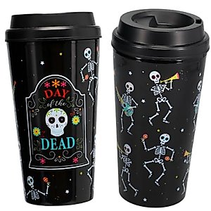 TopNotch Outlet Plastic Tumblers - Day of the Dead (2 Pc) Ward Off a Worldwide Zombie Apocalypse - Halloween Decor - Travel Cups - Coffee Mugs